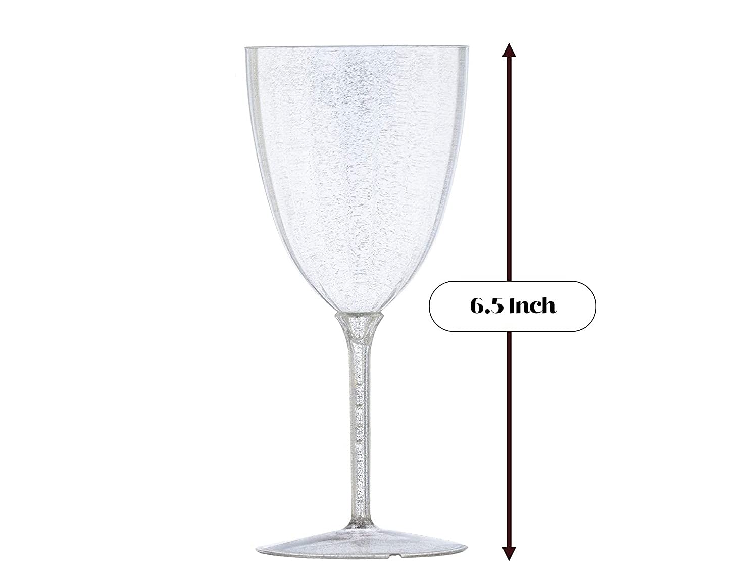 40 Piece Set of Disposable Silver Glitter Stemmed Wine Cups 7 Oz - For Parties, Date Nights, Formal Dinners, Wine Tasting