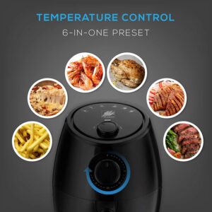 J-Jati Air Fryer Cool Touch Housing Dial/Digital Hot Air Healthy Frying Oil-Free AirFryer Auto Shutoff, Dishwasher safe parts, Space Saving (White)