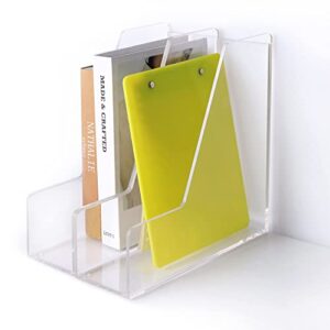 HeZone Magazine Holder, Clear Acrylic Desk Organizers, File Organizer for Desk, Magazine Rack- Desktop Book Storage -Independent Vertical 1 Space-2 Pack