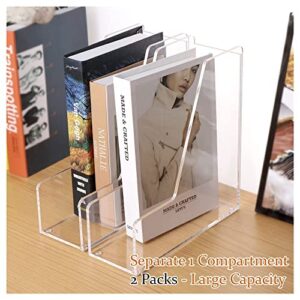 HeZone Magazine Holder, Clear Acrylic Desk Organizers, File Organizer for Desk, Magazine Rack- Desktop Book Storage -Independent Vertical 1 Space-2 Pack