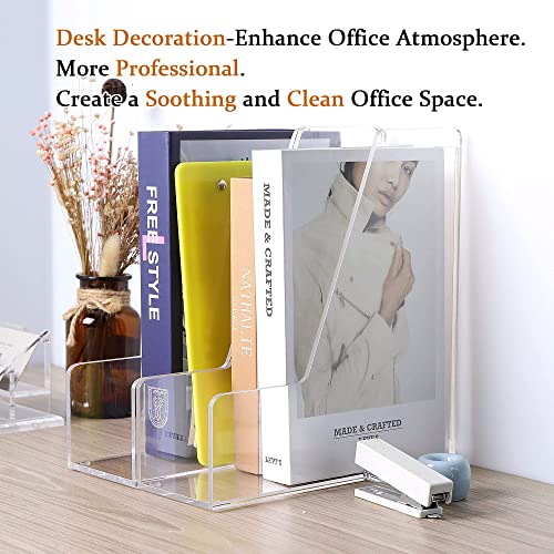 HeZone Magazine Holder, Clear Acrylic Desk Organizers, File Organizer for Desk, Magazine Rack- Desktop Book Storage -Independent Vertical 1 Space-2 Pack