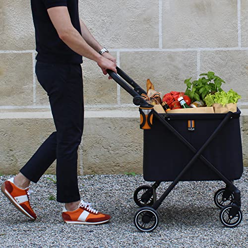 MY DUQUE - MAX Shopping Caddy, Personal Shopping Trolley, Foldable Shopping Trolley on 4 Wheels, Suspension, Height Adjustment Handle, Foot Brake, Cup Holder, Modern Design, Load Capacity up to 25 kg