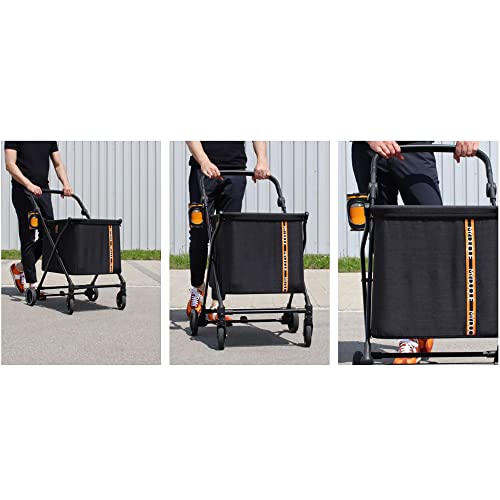 MY DUQUE - MAX Shopping Caddy, Personal Shopping Trolley, Foldable Shopping Trolley on 4 Wheels, Suspension, Height Adjustment Handle, Foot Brake, Cup Holder, Modern Design, Load Capacity up to 25 kg