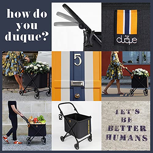 MY DUQUE - MAX Shopping Caddy, Personal Shopping Trolley, Foldable Shopping Trolley on 4 Wheels, Suspension, Height Adjustment Handle, Foot Brake, Cup Holder, Modern Design, Load Capacity up to 25 kg