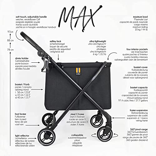 MY DUQUE - MAX Shopping Caddy, Personal Shopping Trolley, Foldable Shopping Trolley on 4 Wheels, Suspension, Height Adjustment Handle, Foot Brake, Cup Holder, Modern Design, Load Capacity up to 25 kg