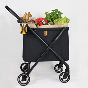 MY DUQUE - MAX Shopping Caddy, Personal Shopping Trolley, Foldable Shopping Trolley on 4 Wheels, Suspension, Height Adjustment Handle, Foot Brake, Cup Holder, Modern Design, Load Capacity up to 25 kg