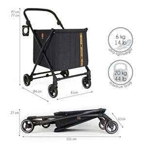 MY DUQUE - MAX Shopping Caddy, Personal Shopping Trolley, Foldable Shopping Trolley on 4 Wheels, Suspension, Height Adjustment Handle, Foot Brake, Cup Holder, Modern Design, Load Capacity up to 25 kg