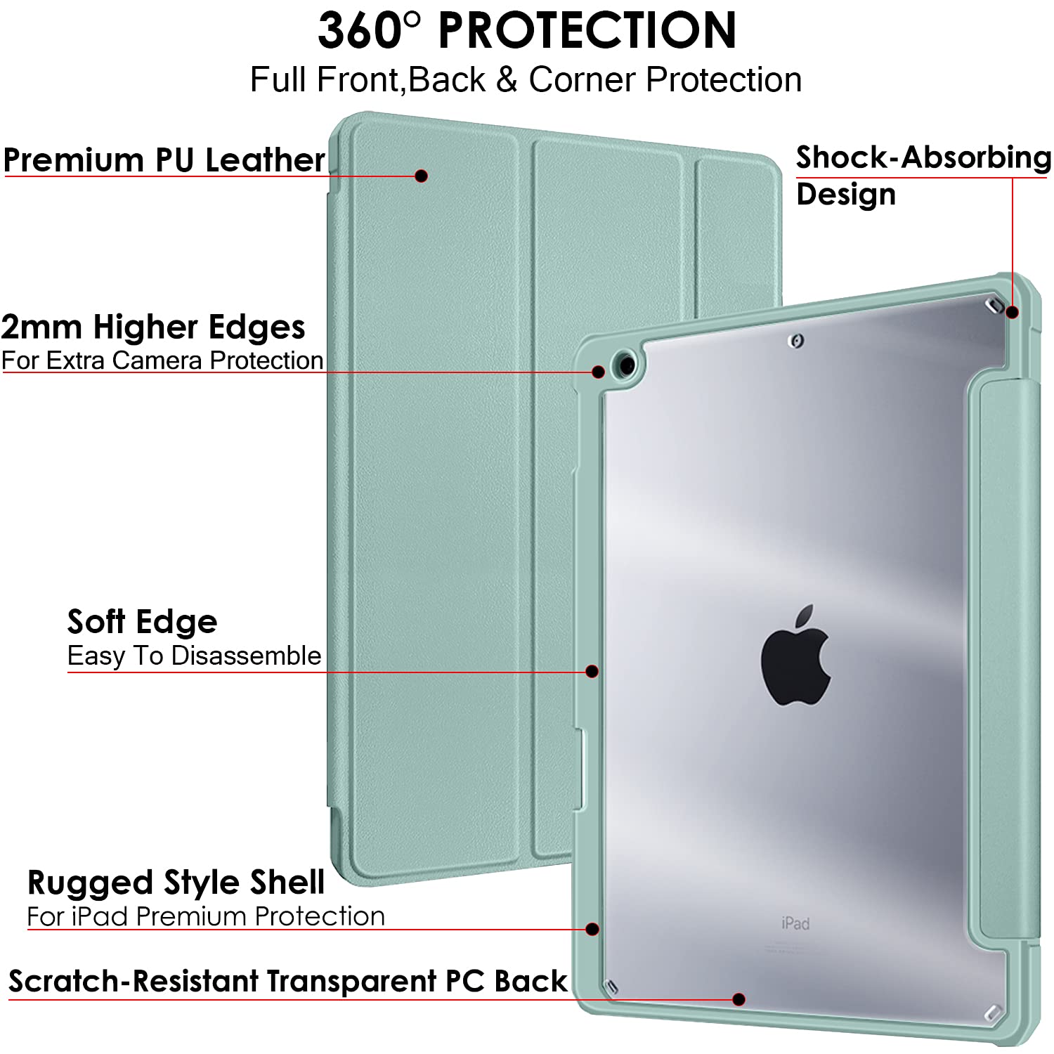 DuraSafe Cases for iPad 7th 8th 9th Gen 2019/2020 / 2021-10.2 Inch [iPad 9 8 7 ] A2602 A2270 A2197 MW762LL/A MW742LL/A MYLC2LL/A MYL92LL/A Pencil Holder Soft Corner with PC Back Cover - Light Green