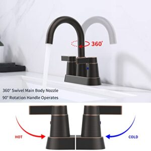 Bathroom Faucet Oil Rubbed Bronze 2 Handle Bathroom Sink Faucet 360 Degree High Arc Swivel Spout Centerset 4 Inch Centerset Bathroom Faucet for RV Bathroom Vanity Lavatory