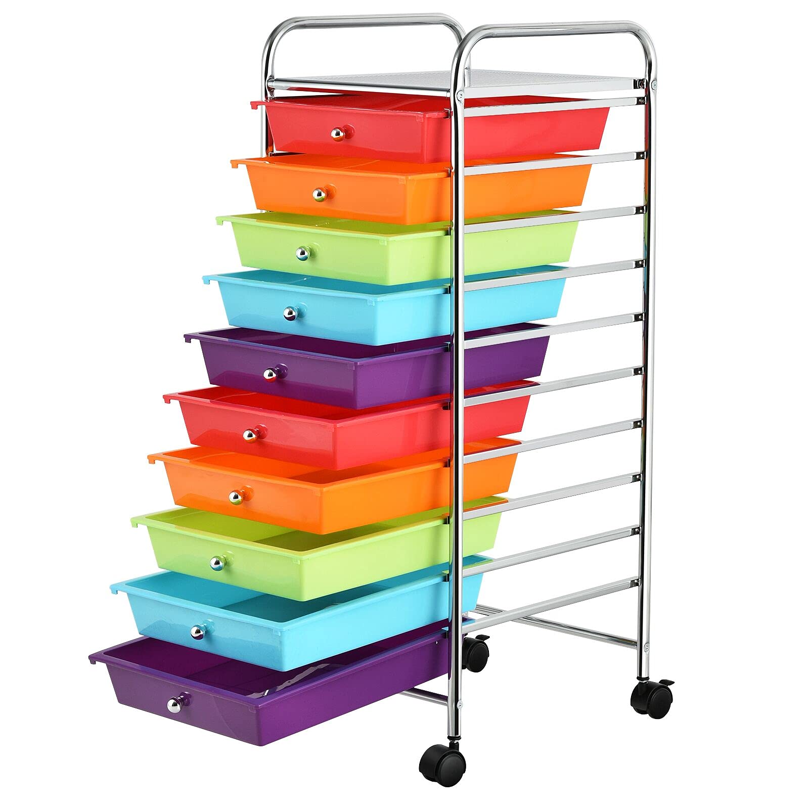 KOTEK 10-Drawer Rolling Storage Cart, Multipurpose Utility Cart Mobile Craft Cart w/Drawers & Wheels, Home Office School Tools Scrapbook Paper Organizer (Multicolor-Combo2)