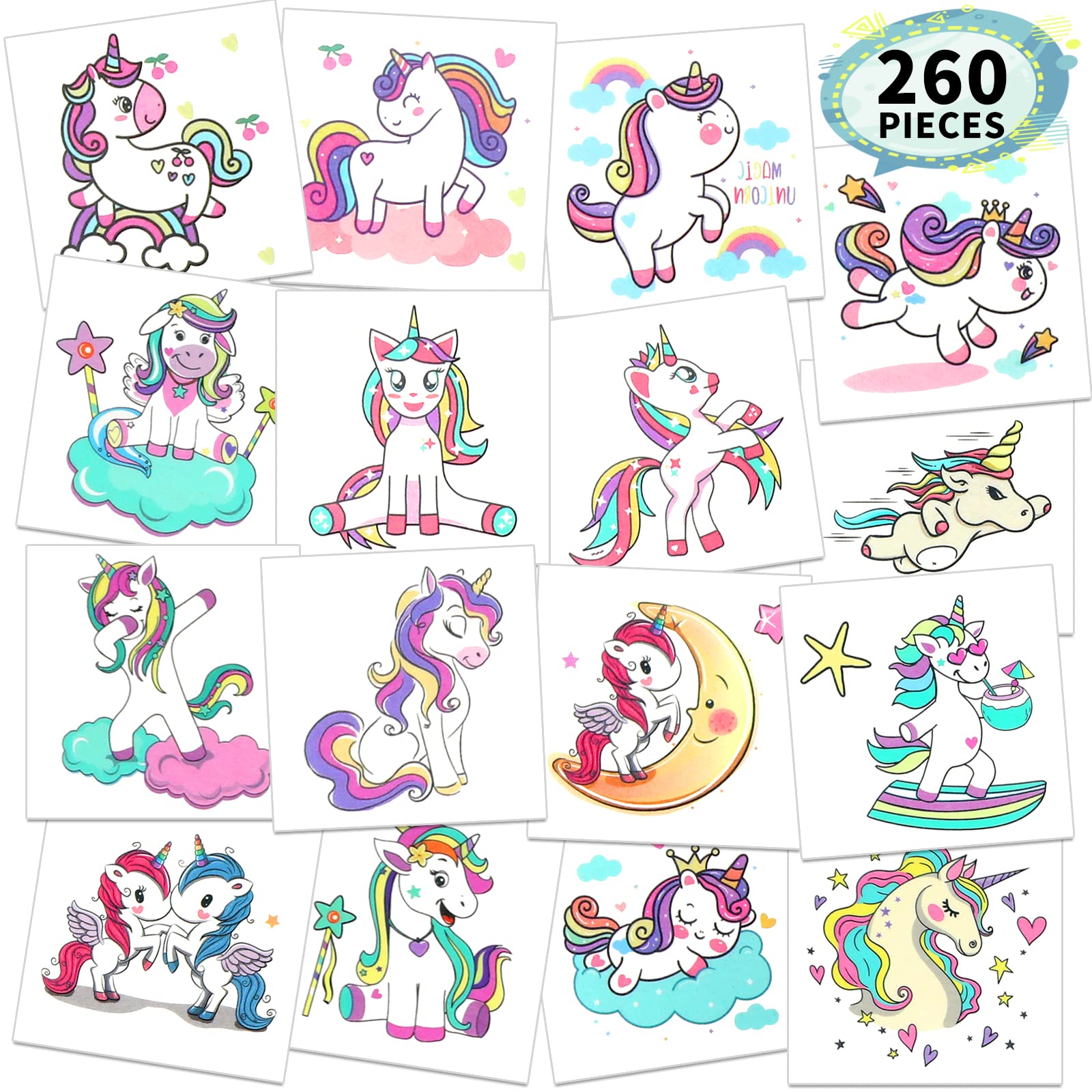 Metker Unicorn, Mermaid (260 PCS) kids waterproof temporary tattoos,children's temporary tattoo toys.Girl face tattoo stickers, girls temporary tattoos