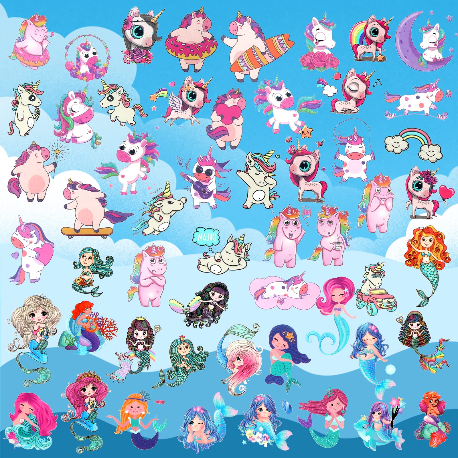 Metker Unicorn, Mermaid (260 PCS) kids waterproof temporary tattoos,children's temporary tattoo toys.Girl face tattoo stickers, girls temporary tattoos