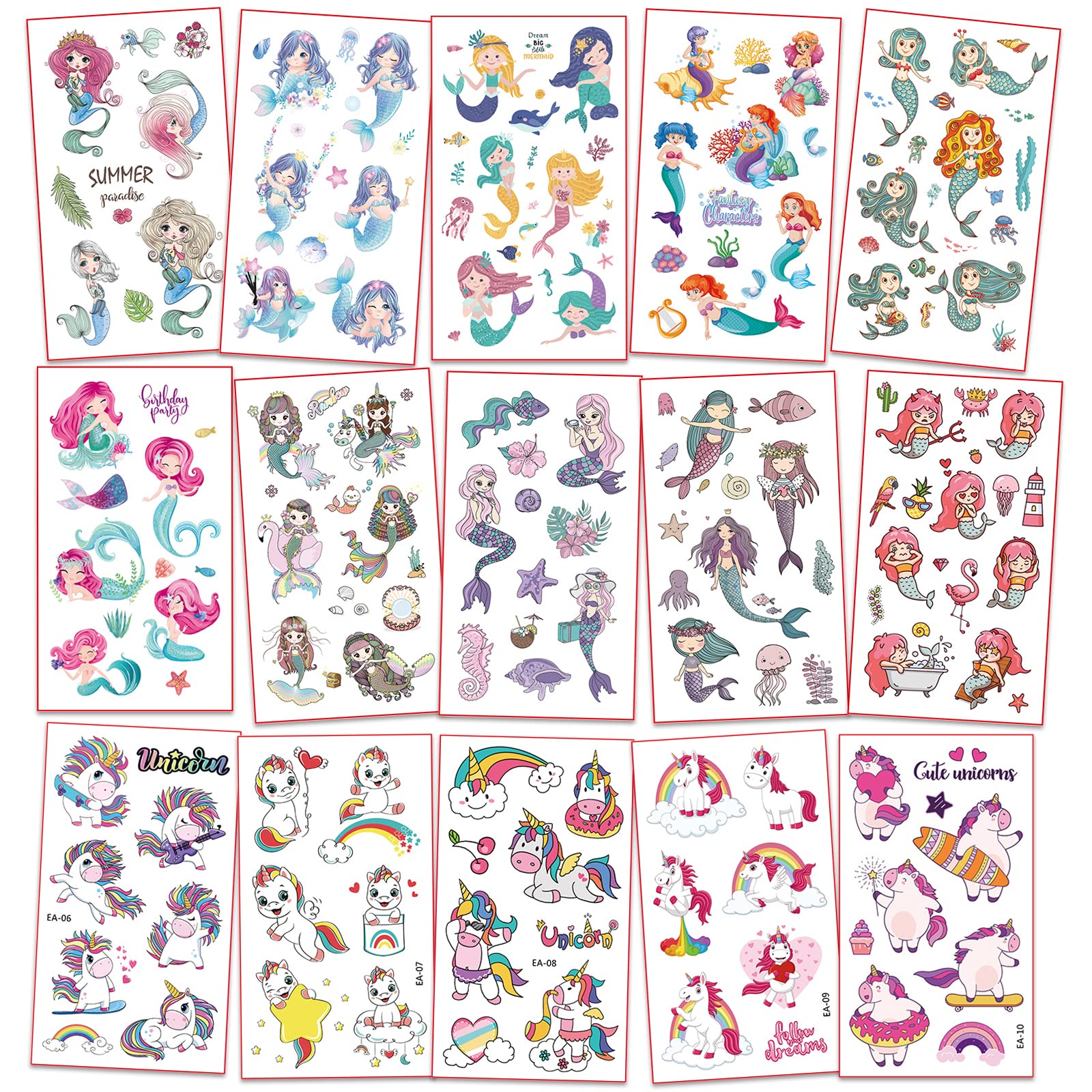 Metker Unicorn, Mermaid (260 PCS) kids waterproof temporary tattoos,children's temporary tattoo toys.Girl face tattoo stickers, girls temporary tattoos