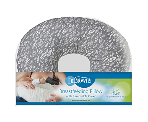 Dr. Brown's Breastfeeding Pillow with Removable Cover for Nursing Mothers, Machine Washable, Cotton Blend, Gray