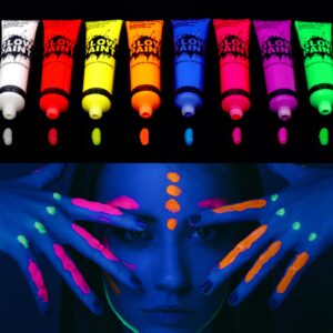 Lookmee Blacklight Neon Face and Body Paint , 0.84oz Set of 8 Tubes , Blacklight Neon Fluorescent