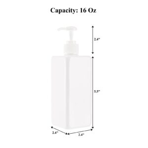 Okllen 12 Pack 16 Oz Plastic Pump Bottles, Empty Refillable Container Liquid Soap Dispenser for Shampoo, Lotion, Cleaning Products, Kitchen, Bathroom, White Square