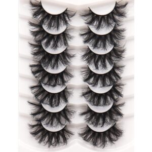 fyonas false lashes dramatic 20mm super fluffy cosplay faux mink eyelashes criss-cross volume reusable 7 pairs eye lashes set pack