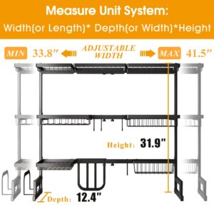 Over The Sink Dish Drying Rack, 3 Tier Adjustable (33.8 to 41.5 inch) Large Capacity Kitchen Counter Dish Drying Rack with Fruit Basket Utensil Holder Sink Caddy Cup Holder, Black