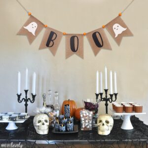 Boo Burlap Banner - Scary Halloween Decoration, Halloween Party Decorations, Here for The Boos Banner with Ghost, Fireplace Garland