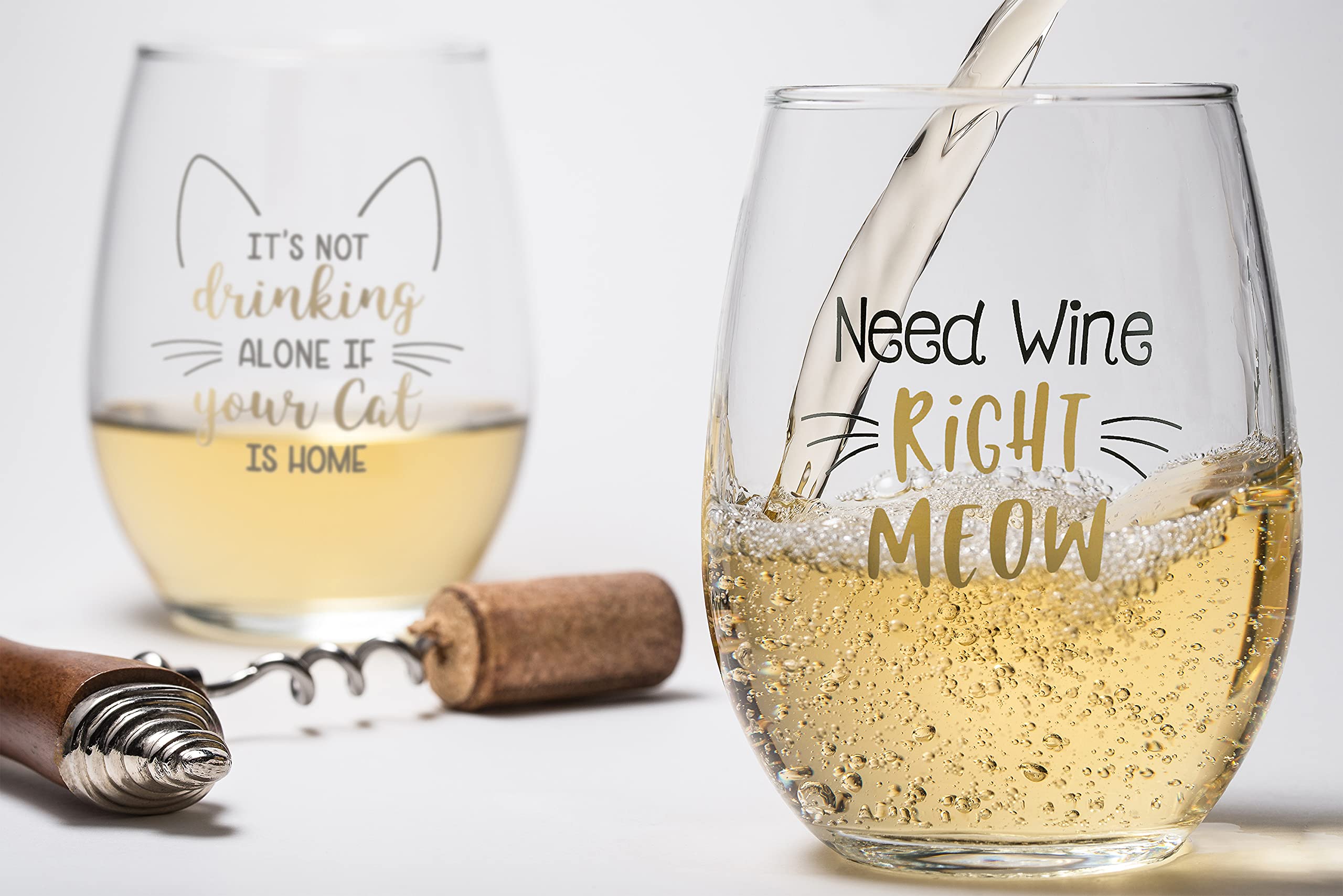 Lillian Rose 2 Cat Lover Wine Glasses with Funny Sayings, 2 Count (Pack of 1), Clear