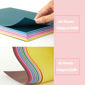 Livholic 108 Sheets Bright Hard Construction Paper Colorful Cardstock,8.27x11.6 Inch Colored Card Stock Pastel for DIY Craft,Scrapbook Paper Back to School Supplies (120GSM & 250GSM MIXED)