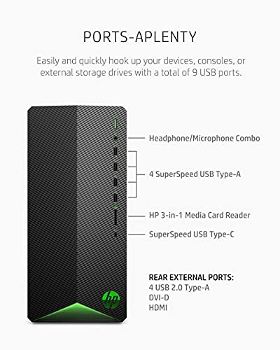 HP Pavilion Gaming PC, NVIDIA GeForce GTX 1650, 11th Gen Intel Core i5-11400F Processor, 8 GB RAM, 512 GB SSD, Windows 11, Wi-Fi 5 & Bluetooth 4.2, 9 USB Ports, Pre-Built PC (TG01-2040, 2021)