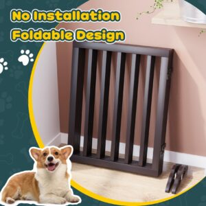 Semiocthome Freestanding Dog Gates for The House, Doorways, Stairs with 2PCS Support Feet, Foldable 4-Panel Pet Gates for Dogs, 24"(H) Extra Wide Doggy Fence for Inside Expands Up to 74"(W)- Brown