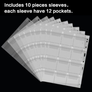 10 Sheets Coin Collection Pages - Coins Pocket Page with 120 Pockets. Coin Binder Inserts Sleeves with Standard 9 Hole for Coin Album. Storage Holder for Currency, Stamp, Badges and Other Supplies