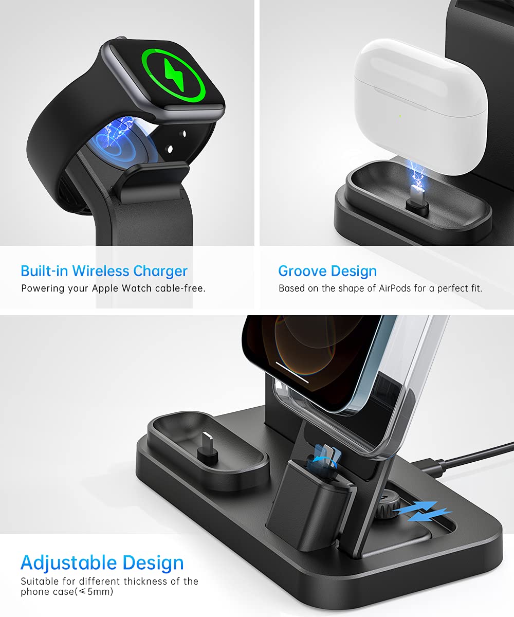 3 in 1 Charging Station Compatible with Apple Watch iPhone AirPods with 15W Adapter