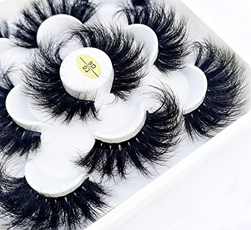 HBZGTLAD new 5 Pairs 25 mm 3d Mink Lashes Bulk Faux with Custom Natural Mink Lashes Pack Short Wholesales False Eyelashes (9D-03)