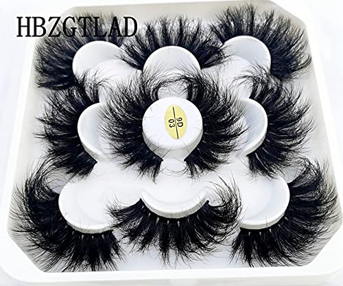 HBZGTLAD new 5 Pairs 25 mm 3d Mink Lashes Bulk Faux with Custom Natural Mink Lashes Pack Short Wholesales False Eyelashes (9D-03)