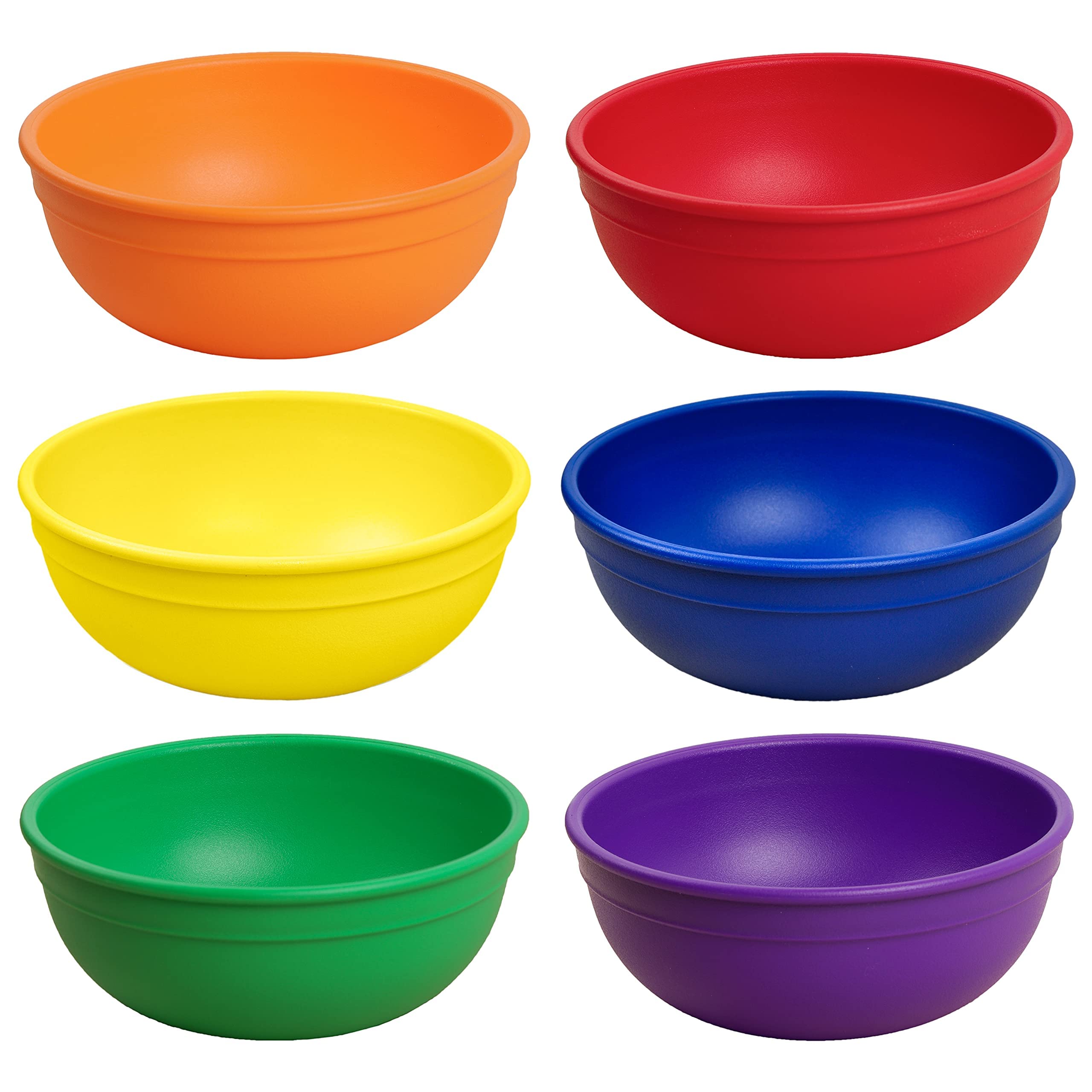 Re-Play Made in USA 20 Oz. Reusable Plastic Bowls, Set of 6 - Dishwasher and Microwave Safe Bowls for Snacks, Cereals, and Everyday Dining - Toddler Bowl Set 5.75 x 5.75 x 2.23, Crayon Box