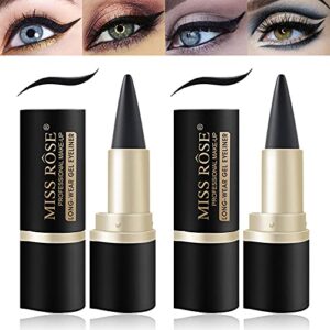 lokfar 2 pcs black gel cream eyeliner set, tool smudge proof and waterproof matte black eye-liner pencil tattoo eyeliner pen stick makeup for women