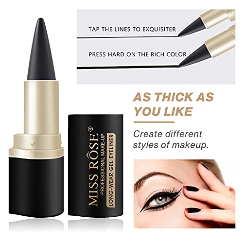 LOKFAR 2 Pcs Black Gel Cream Eyeliner Set, Tool Smudge Proof and Waterproof Matte Black Eye-liner Pencil Tattoo Eyeliner Pen Stick Makeup for Women