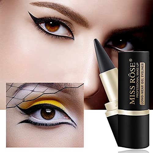 LOKFAR 2 Pcs Black Gel Cream Eyeliner Set, Tool Smudge Proof and Waterproof Matte Black Eye-liner Pencil Tattoo Eyeliner Pen Stick Makeup for Women