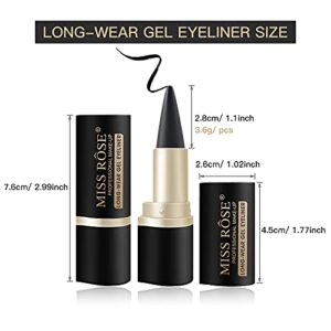 LOKFAR 2 Pcs Black Gel Cream Eyeliner Set, Tool Smudge Proof and Waterproof Matte Black Eye-liner Pencil Tattoo Eyeliner Pen Stick Makeup for Women