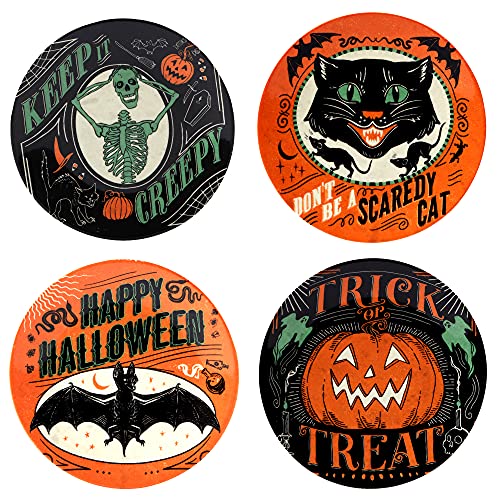 Certified International Scaredy Cat 6" Canape/Luncheon Plates, Assorted Designs, Multicolor, Medium, Set of 4