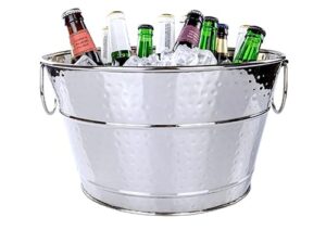 brekx stainless steel ice bucket round - leak-resistant champagne bucket - hammered drink cooler for parties - 15 quarts - metal gift basket for wedding, anniversary, or housewarming