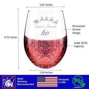 Christmas Stemless Santa Wine Glasses, Handmade Etched Wine Glasses, 4 Pack