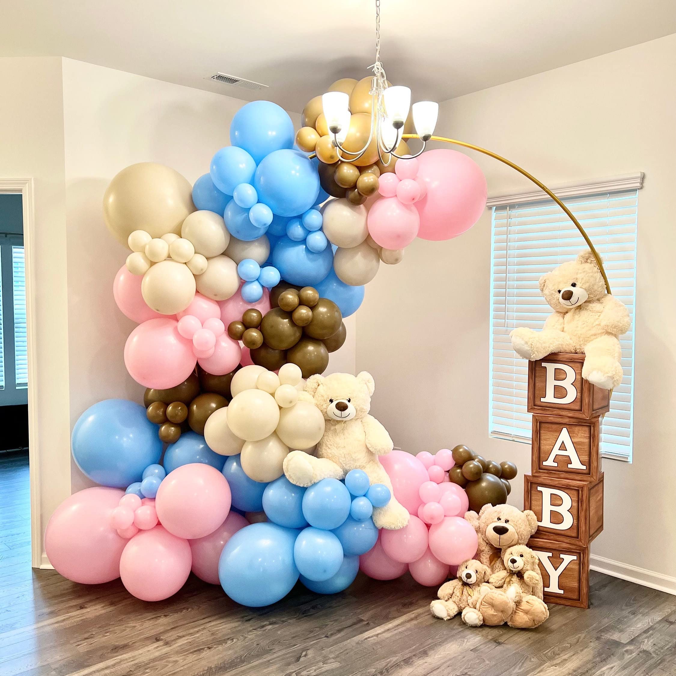 Baby Shower Boxes Party Decorations - 4 Wood Grain Brown Blocks with BABY Letter, Printed Letters,First Birthday Centerpiece Decor, Teddy Bear Baby Shower Supplies, Gender Reveal Backdrop