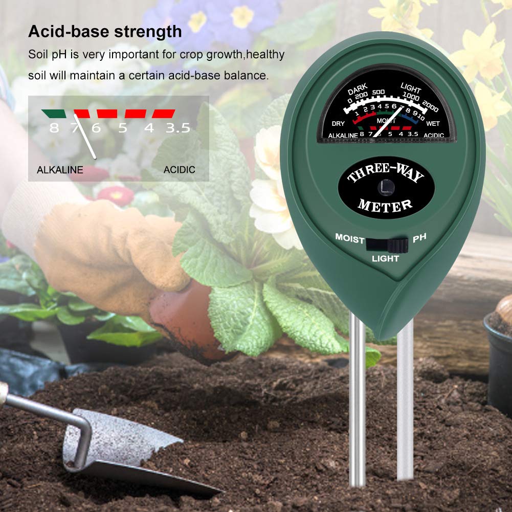 EPOL Soil Moister Meter, 3 in 1 Soil pH Meter, Water Meter and Sunlight Meter, Soil Test Kit for Garden, Farm, House,Lawn, Indoor, Outdoor, Hydrometer for Plants, Green, 2.4x10.2x1.6 in