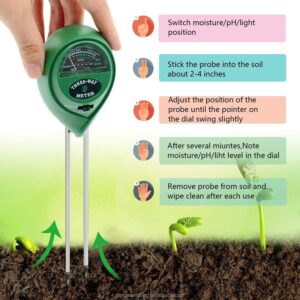 EPOL Soil Moister Meter, 3 in 1 Soil pH Meter, Water Meter and Sunlight Meter, Soil Test Kit for Garden, Farm, House,Lawn, Indoor, Outdoor, Hydrometer for Plants, Green, 2.4x10.2x1.6 in