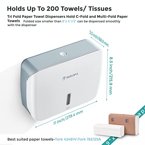 modunful Paper Towel Dispenser Wall Mount, Multi-Fold Commercial Paper Towel Dispenser for Bathroom, Office, Kitchen, Restaurant, No Hole Installation