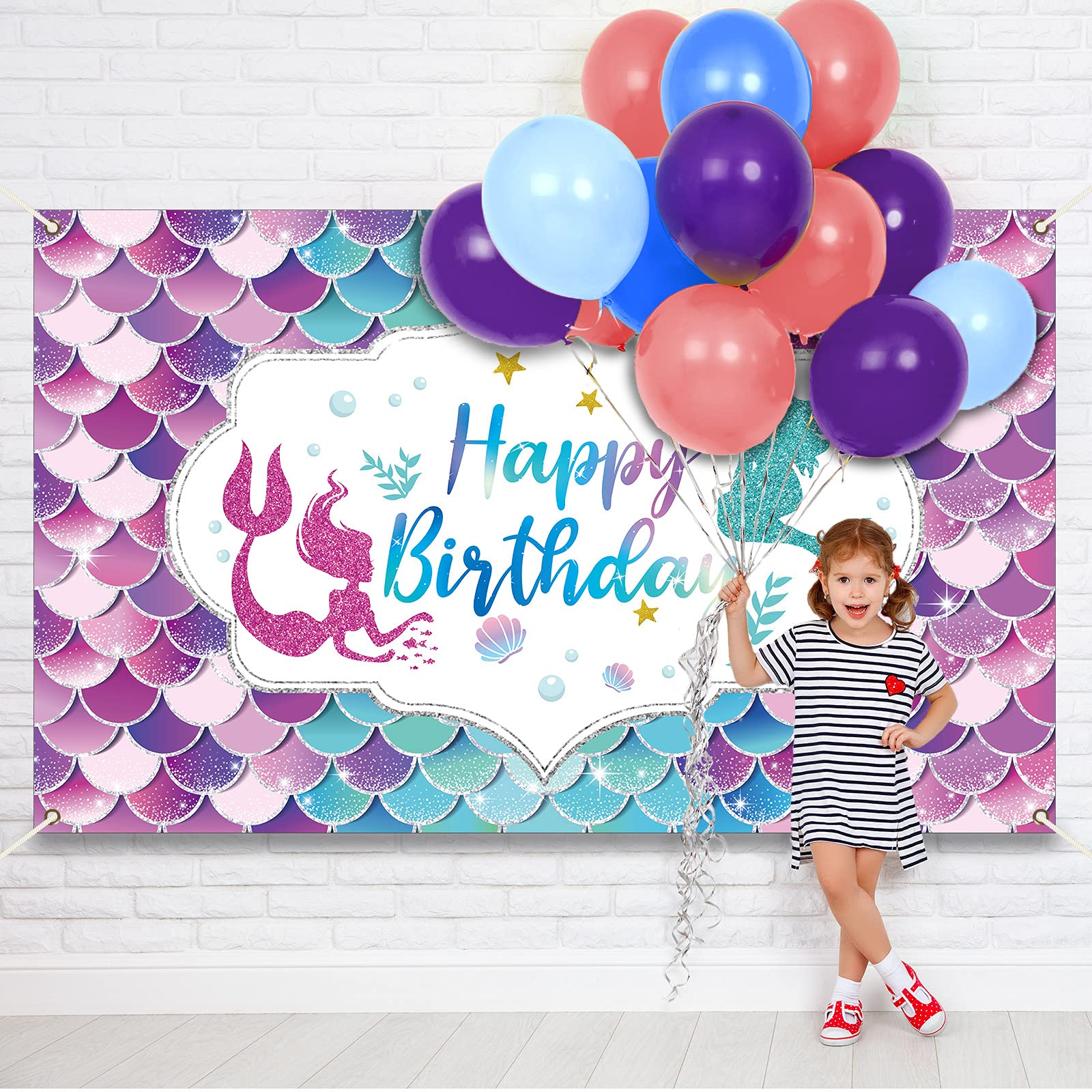 Mermaid Birthday Party Decorations Under The Sea Birthday Party for Girl Princess Large Mermaid Themed Birthday backgroud Backdrop for Indoor Outdoor Car Party Decorations Supplies