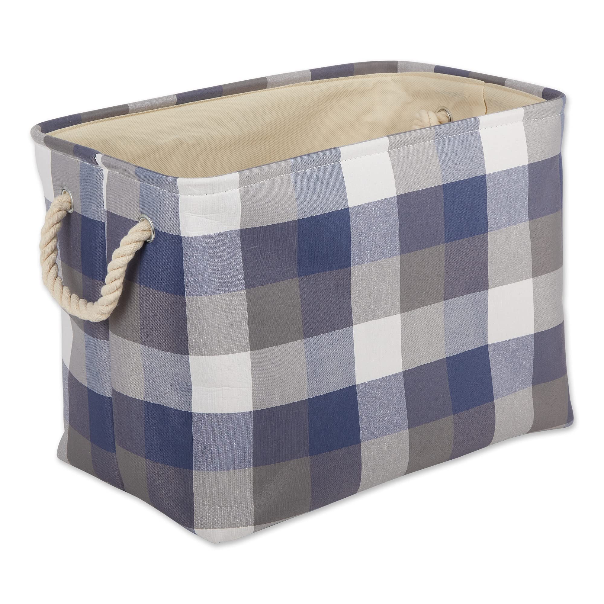 DII Buffalo Check Storage Collection Collapsible Bin with Handles, Medium Rectangle, 16x10x12, Tri Color French Blue