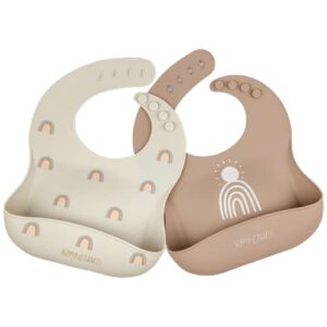 hippypotamus silicone baby bibs - soft waterproof bibs for babies & toddlers - set of 2 (rainbows)