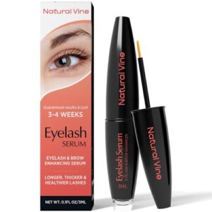 natural vine eyelash and brow growth serum, irritation free formula, guaranteed results in 3-4 weeks for longer, thicker, and fuller eyelashes