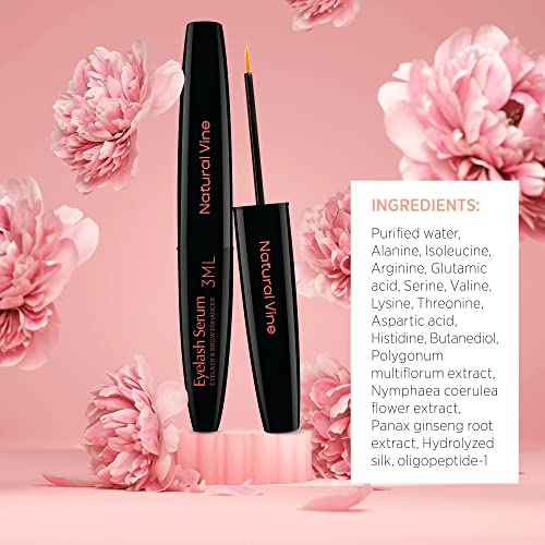 Natural Vine Eyelash and Brow Growth Serum, Irritation Free Formula, Guaranteed Results in 3-4 Weeks for Longer, Thicker, and Fuller Eyelashes