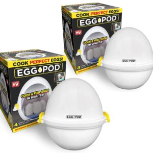 EGG POD by Emson Microwave Hardboiled Egg Maker, Cooker, Boiler & Steamer, 4 Perfectly-Cooked Hard boiled Eggs in Under 9 minutes, Dishwasher Safe, Airtight and Warp Proof As Seen On TV Set of 2…