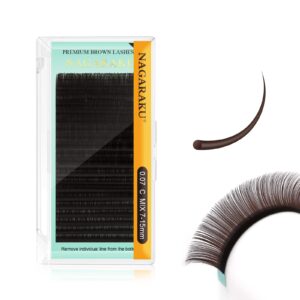 nagaraku eyelash extensions dark brown color 0.07mm c curl 7-15mm mix tray individual lashes classic faux mink volume 20 rows soft light